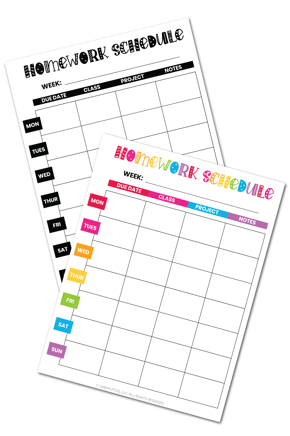Weekly Homework Chart Weekly Homework Chart
