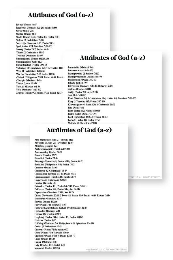 Attributes of God List – Sarah Titus