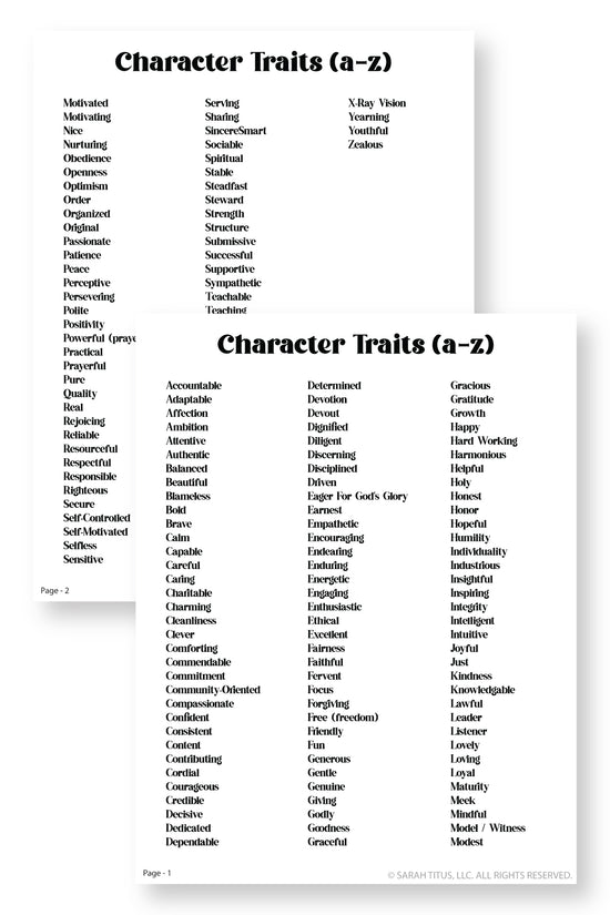 Christian Character Traits List – Sarah Titus