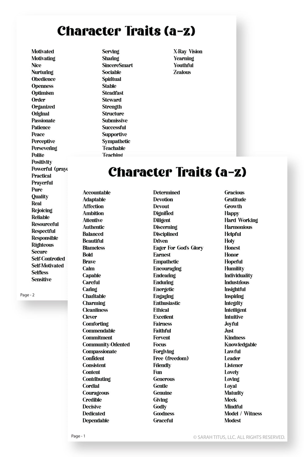Christian Character Traits List – Sarah Titus