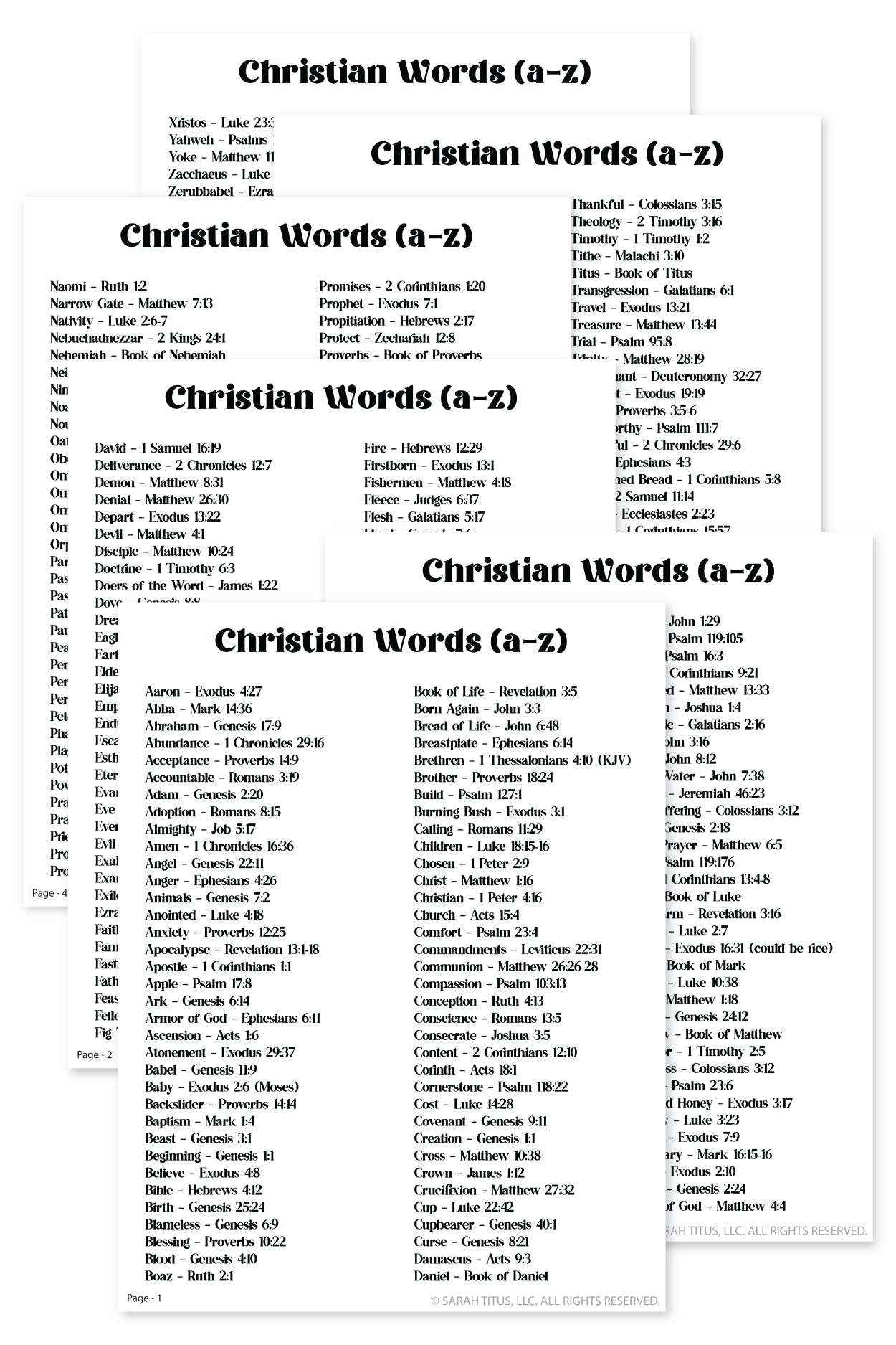 Christian Words List – Sarah Titus