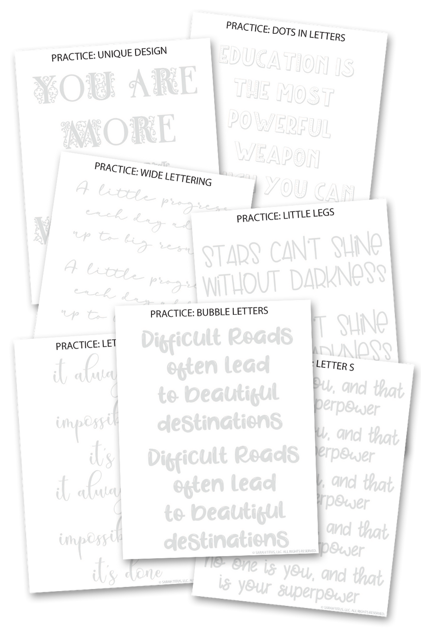 Motivational Quote Hand Lettering Practice Sheets {30 Pages} – Sarah Titus